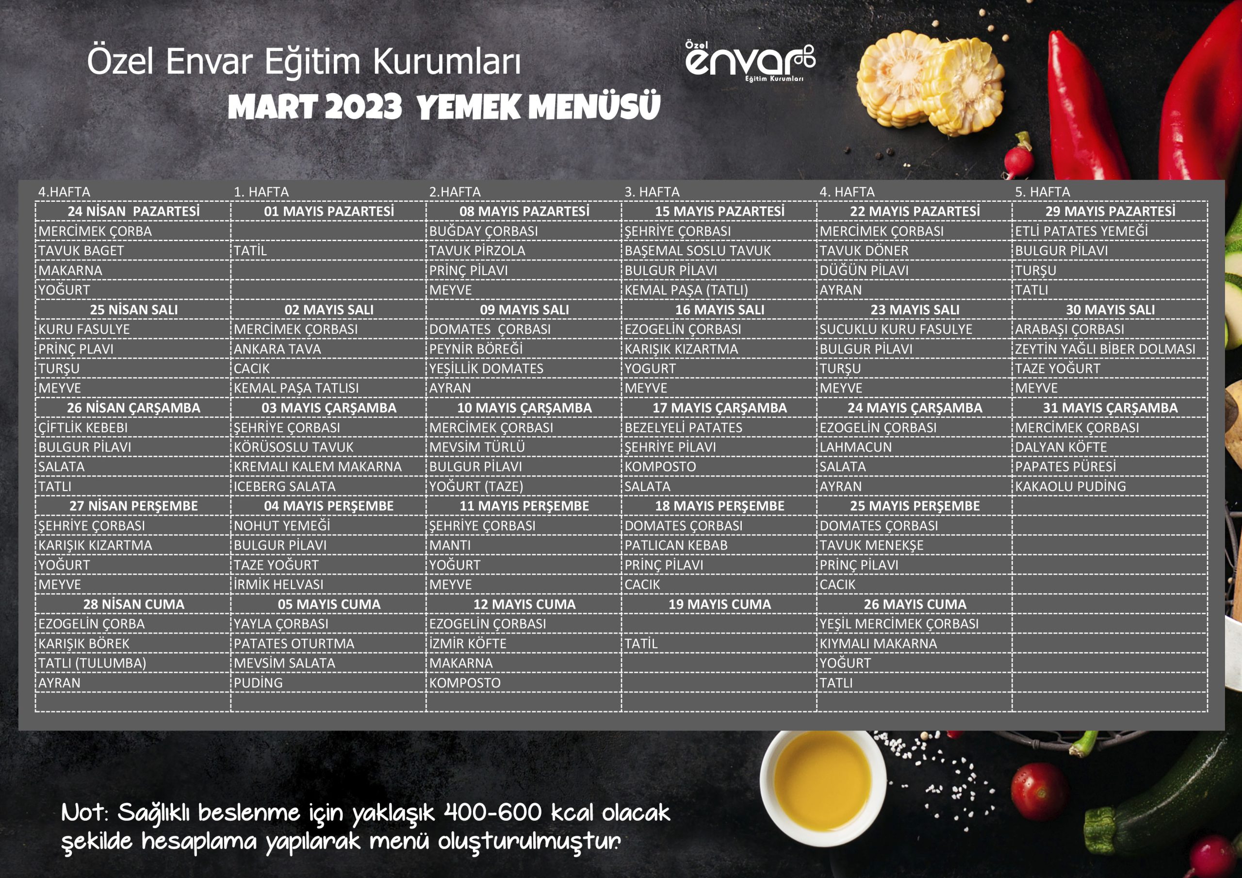 Yemek Listesi – Konya Envar Koleji